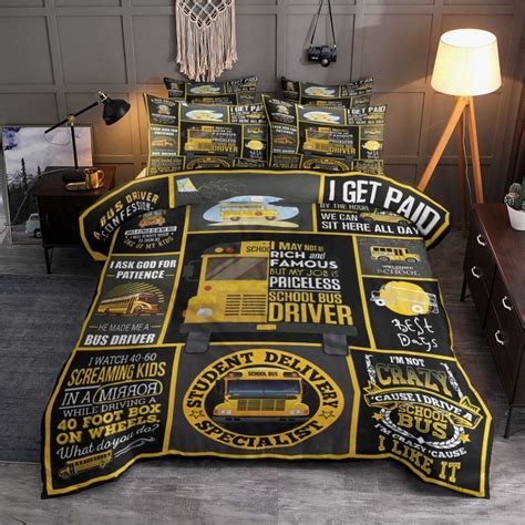 School Bus Driver Duvet Cover Bedding Set Metal Pigeon