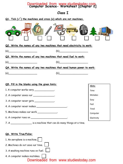 cbse class 1 computer science worksheet computers pdf