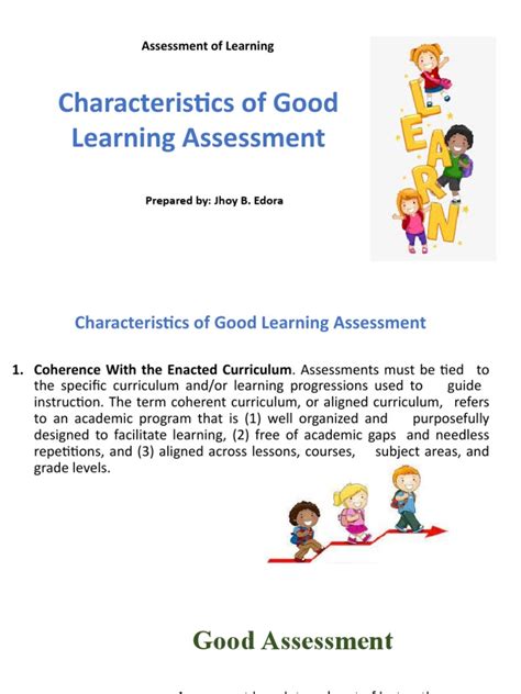 Assessment Characteristics Of Good Learning Assessment Pdf