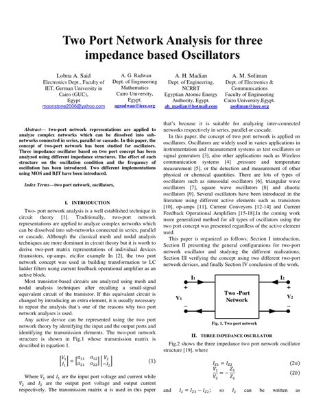 pdf two port network analysis for three impedance based oscillators