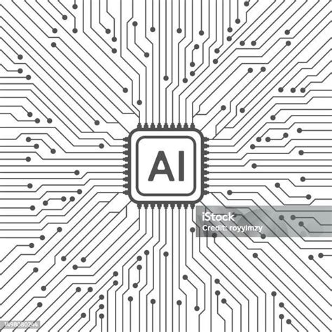 인공 지능 회로 라인 스타일 기계 학습 디자인 스마트 네트워크 디지털 기술 ai 벡터 그림 cpu에 대한 스톡 벡터 아트 및