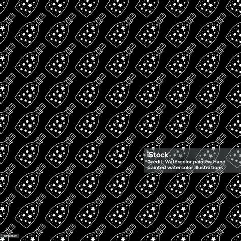 흰색 윤곽 매직 보틀 블랙 백에 매끄러운 패턴 보헤미안 심볼이 있는 신비로운 예술벡터 검은색에 대한 스톡 벡터 아트 및 기타