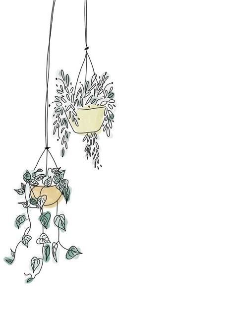 Hanging Plants Digital Print Etsy Line Art Drawings Plant Drawing Flower Drawing