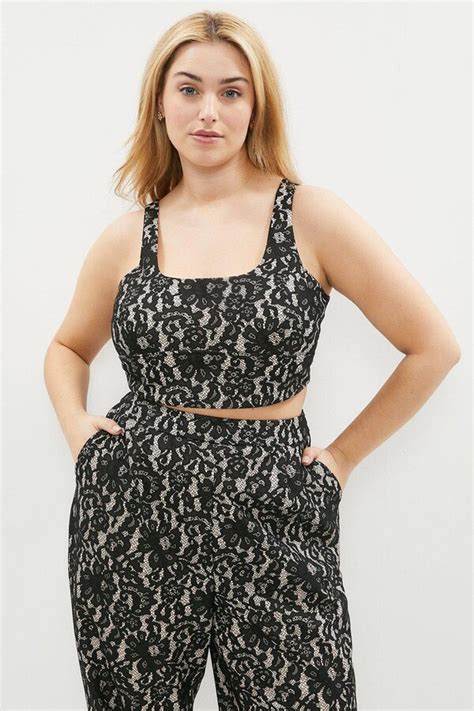 Plus Size Bonded Lace Seamed Bodice Shopstyle Tops