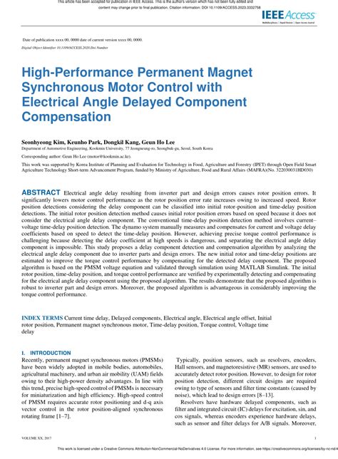 Pdf High Performance Permanent Magnet Synchronous Motor Control With