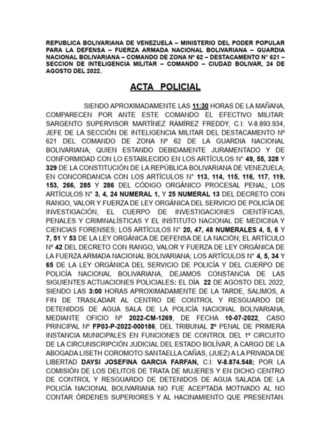 Acta Policial Y Oficio Cambio De Sitio De Reclusion Fp03 P 2022 000186