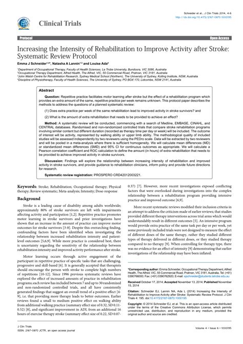 Pdf Increasing The Intensity Of Rehabilitation To Improve Activity After Stroke Systematic