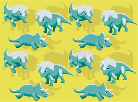 Caricatura Dinosaurio Triceratops Lindo Varias Poses Ilustración