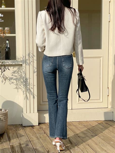 엘리후 무배 하이웨스트 스판 레직기 중청 롱 부츠컷데님