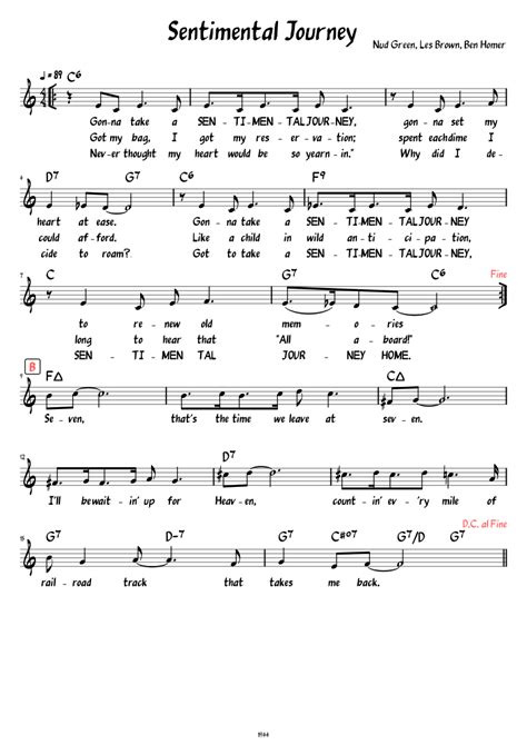 Sentimental Journey Lead Sheet With Lyrics Sheet Music For Piano