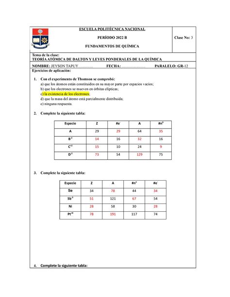 Unidad 1 Conceptos Básico Átomo Peso Atómico Atomo Gramo Ejercicios