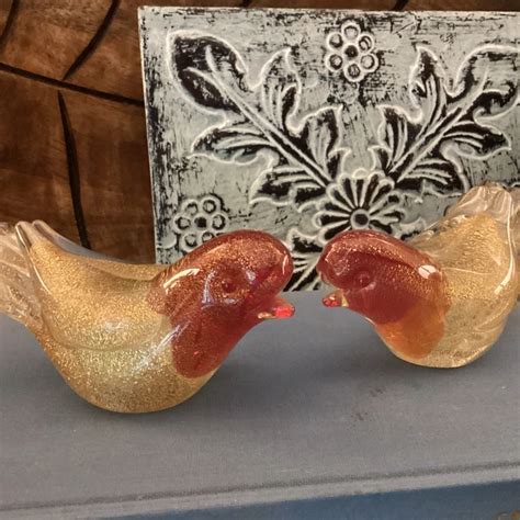 Rare Vintage Murano Glass Archimede Seguso Gold Flecked Birds