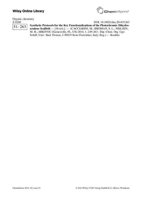 Pdf Cheminform Abstract Synthetic Protocols For The Key Functionalizations Of The