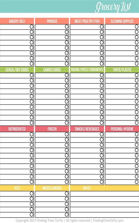 Grocery List Printable Free Template