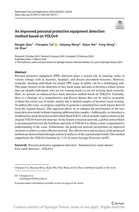 An Improved Personal Protective Equipment Detection Method Based On Yolov4 Request Pdf