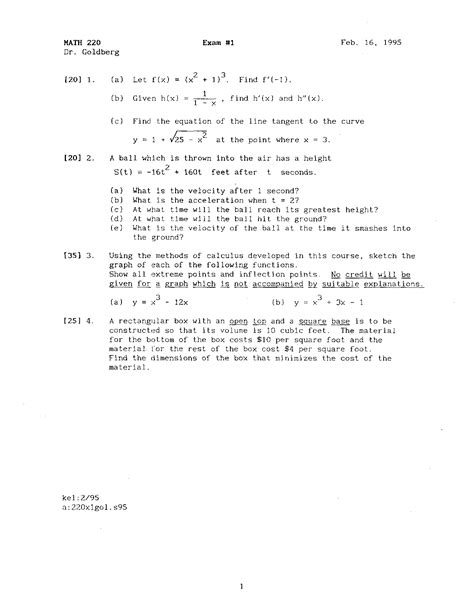 Elementary Calculus I Exam 1 Math 220 Docsity