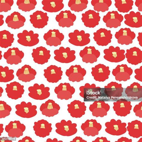 흰색 배경에 빨간색 일본 동백꽃과 꽃잎의 매끄러운 벡터 패턴 동백에 대한 스톡 벡터 아트 및 기타 이미지 동백 벡터 0명 Istock