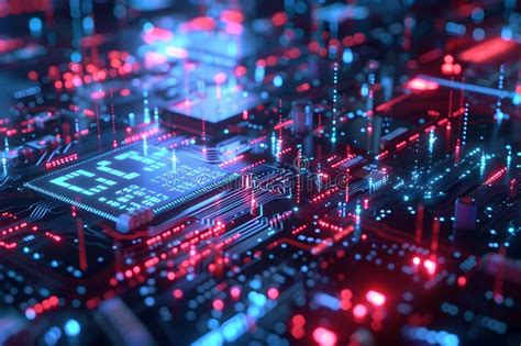 Data Analyze From Microchip Blue Neon Deph By Generative Ai Stock