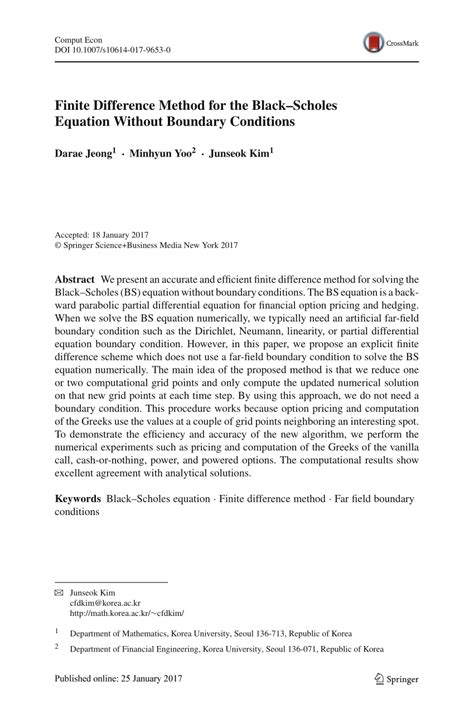 Pdf Finite Difference Method For The Black Scholes Equation Without Boundary Conditions