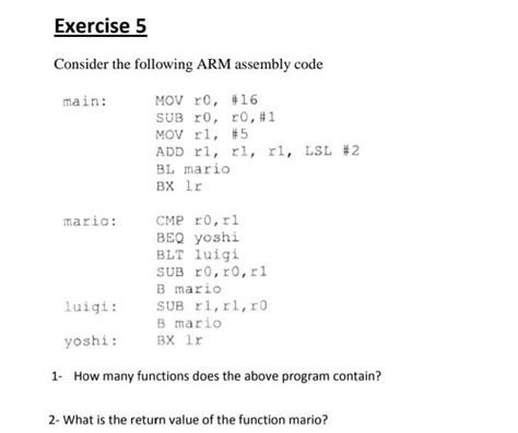 solved exercise 5 consider the following arm assembly code