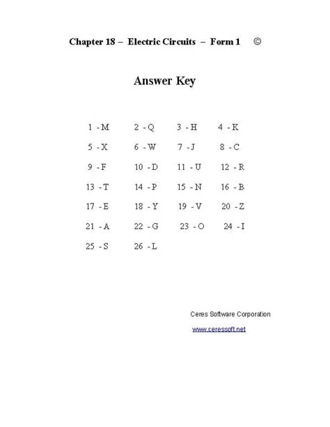 Electric Circuits High School Physics Matching Worksheet Form 1