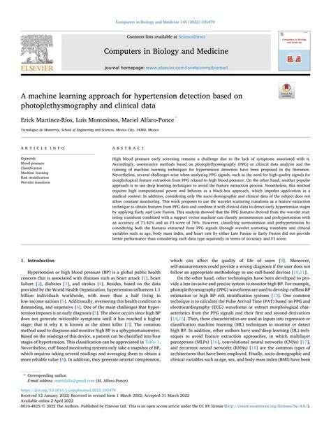 Pdf A Machine Learning Approach For Hypertension Detection Based On Photoplethysmography And