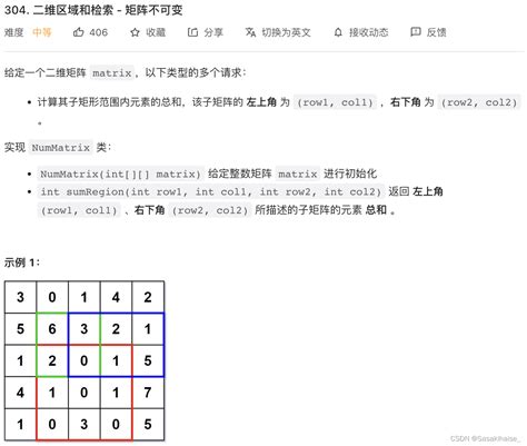 Leetcode 304 二维区域和检索 矩阵不可变 Csdn博客