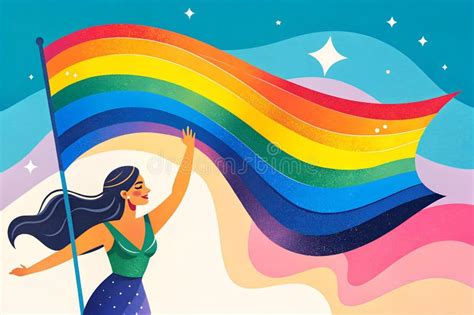 Female Holds Bisexual Flag In Hand On Pride Month Parade Stock Illustration Illustration Of