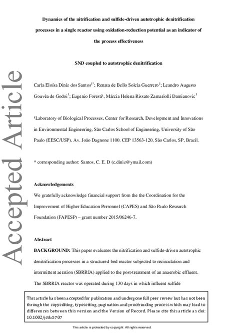 Pdf Dynamics Of The Nitrification And Sulfide Driven Autotrophic