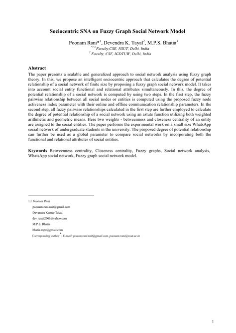 Pdf Sociocentric Sna On Fuzzy Graph Social Network Model