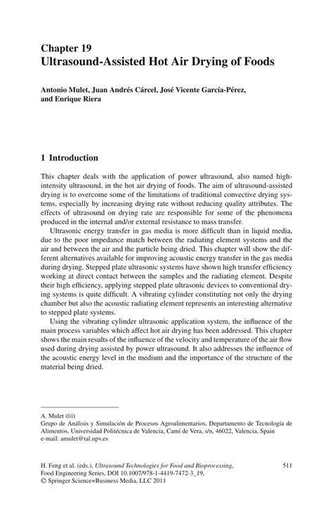 Pdf Ultrasound Assisted Hot Air Drying Of Foods