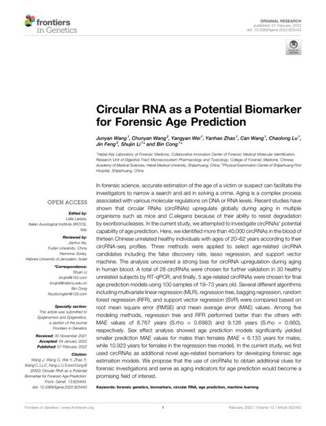 PDF Circular RNA As A Potential Biomarker For Forensic Age Prediction