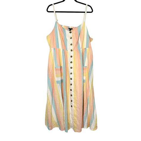 Torrid Dresses Torrid Pastel Striped Lined Midi Dress Sleeveless