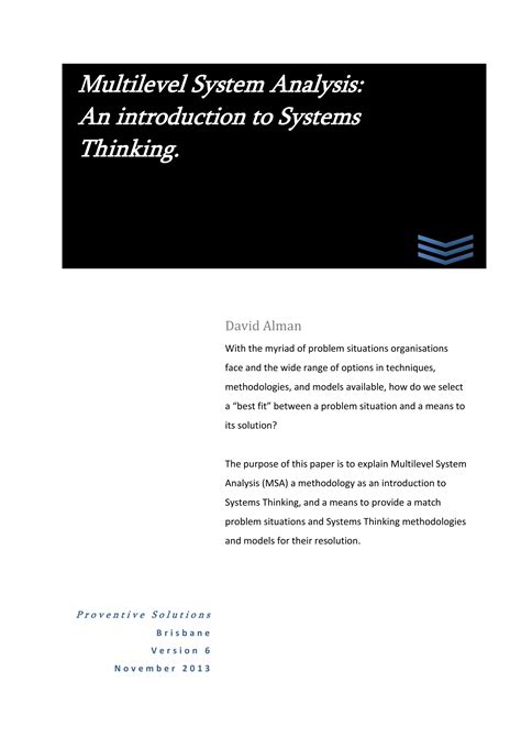 multilevel system analysis an introduction to systems thinking pdf