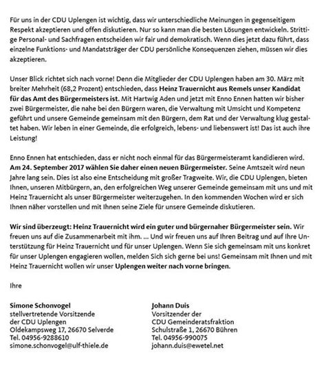 Offener Brief | CDU Gemeindeverband Uplengen