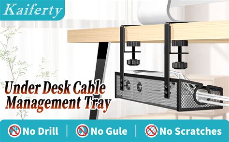 Under Desk Cable Management Tray Black No Drill Desk Cable