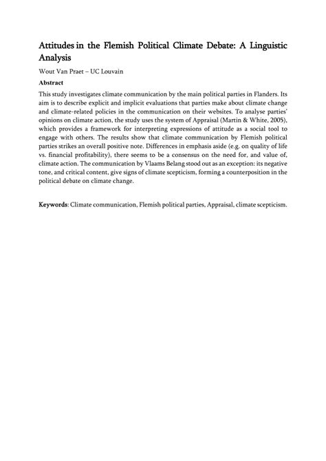 Pdf Attitudes In The Flemish Political Climate Debate A Linguistic
