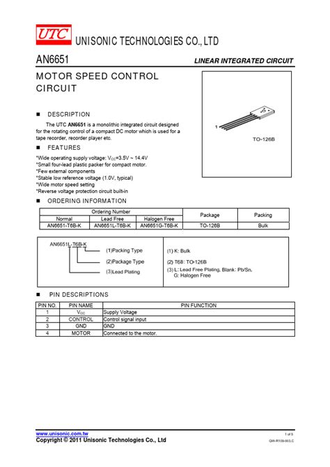 An6651 Datasheet Pdf Motor Speed Controller Unisonic Technologies