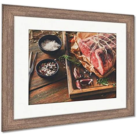Ashley Framed Prints Raw Aged Prime Black Angus Beef In Craft Papper On Rustic Wood Wall Art