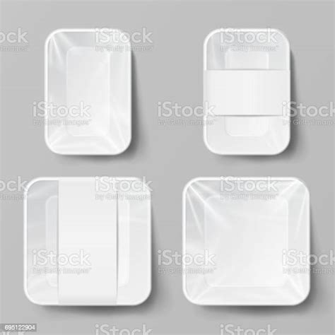 템플릿 빈 흰색 플라스틱 음식 컨테이너 집합입니다 서식 파일 디자인에 대 한 준비를 벡터 모의 쟁반에 대한 스톡 벡터 아트 및 기타 이미지 Istock