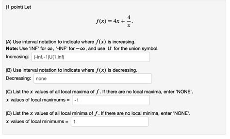 solved 1 point let f x 4x a use interval notation