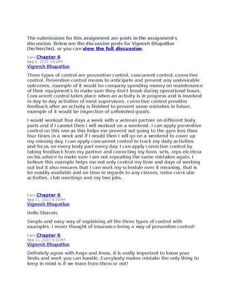 Chapter 6 Important Course Assignments The Submissions For This