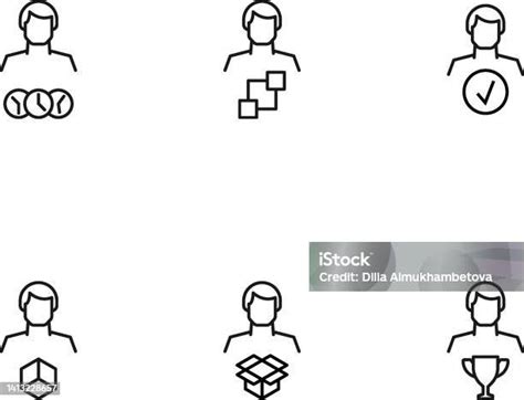 벡터 기호와 검은 색 얇은 선으로 그려진 단색 기호의 선 아이콘 컬렉션 상점 사이트 응용 프로그램에 적합합니다 시계 큐브 체크