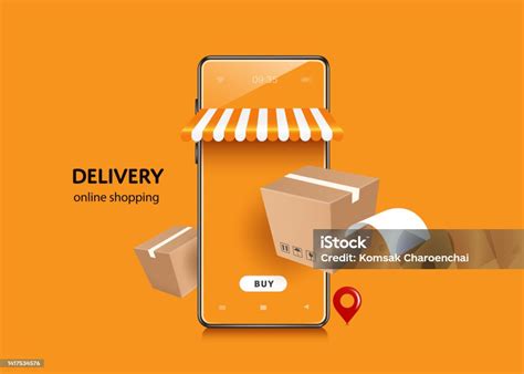 영수증 종이가 흘러 나오는 갈색 소포 상자 스마트폰 가게 앞에 떠 있었다 3차원 형태에 대한 스톡 벡터 아트 및 기타 이미지 3차원 형태 Brand Name Smart