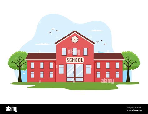 Primary School With Building Structure And Eksterior In Template Hand Drawn Cartoon Flat