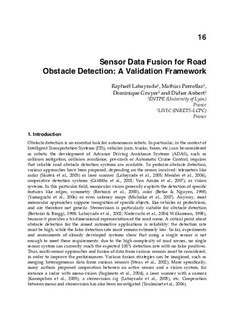 pdf sensor data fusion for road obstacle detection
