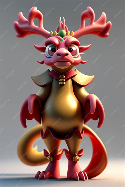 만화 애니메이션 중국 용 아기 의인화 된 3d 렌더링 캐릭터 모델 그림 제품 프리미엄 사진