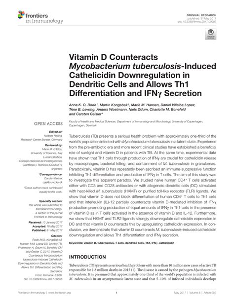 Pdf Vitamin D Counteracts Mycobacterium Tuberculosis Induced