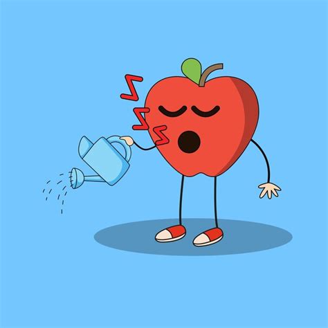 아트 일러스트 낙서 카와이 과일 기호 캐릭터 사과 마스코트 수생 식물의 활동 프리미엄 벡터