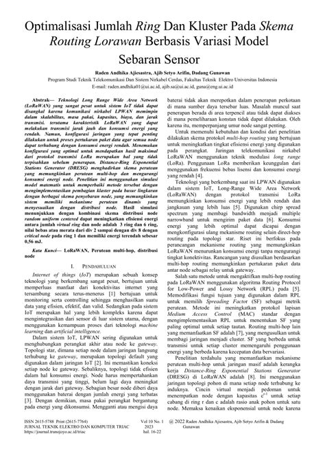 Pdf Optimalisasi Jumlah Ring Dan Kluster Pada Skema Routing Lorawan Berbasis Variasi Model